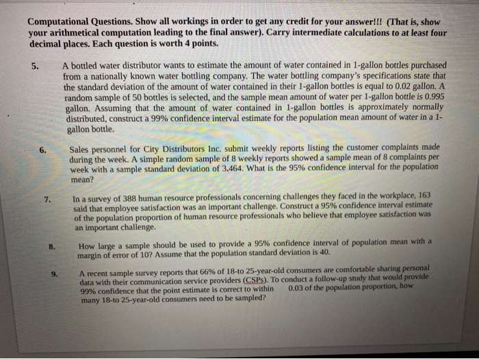 Solved Computational Questions. Show all workings in order | Chegg.com