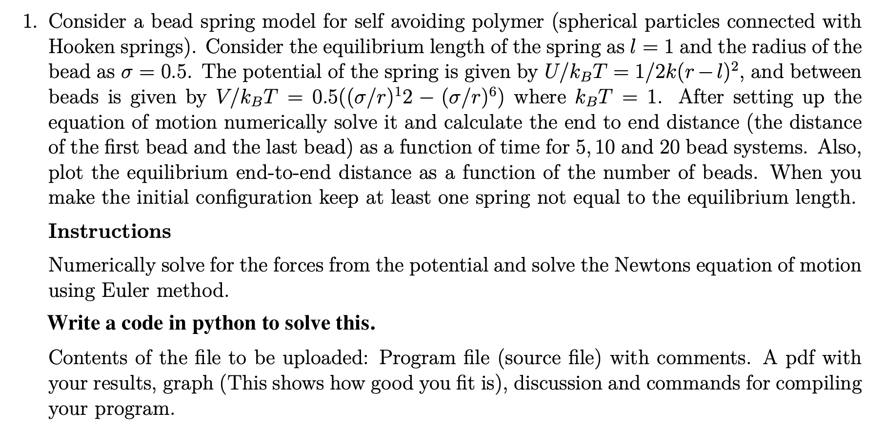 Solved Consider a bead spring model for self avoiding | Chegg.com