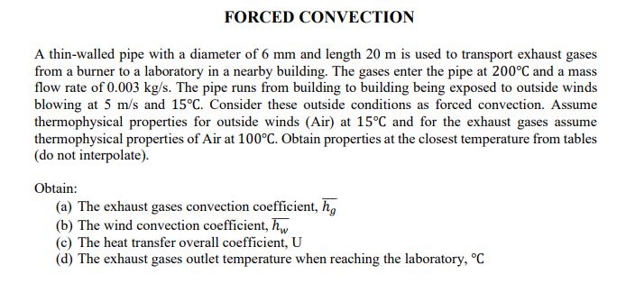 Solved FORCED CONVECTIONA thin-walled pipe with a diameter | Chegg.com