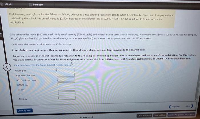 Solved eBock Print Item Carl Jamison, an employee for the | Chegg.com