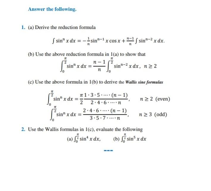 Solved Answer the following. 1. (a) Derive the reduction | Chegg.com