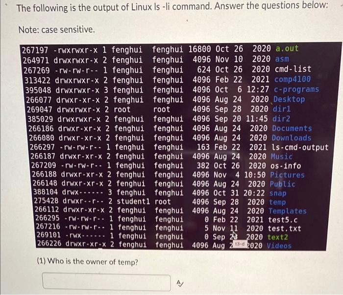 Solved The following is the output of Linux ls -li command. | Chegg.com