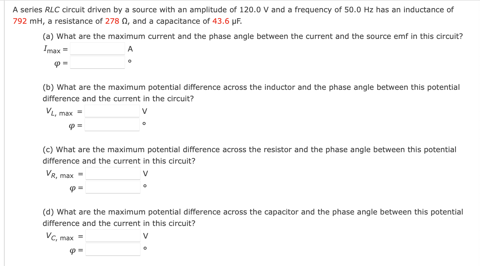 Solved A series RLC circuit driven by a source with an | Chegg.com