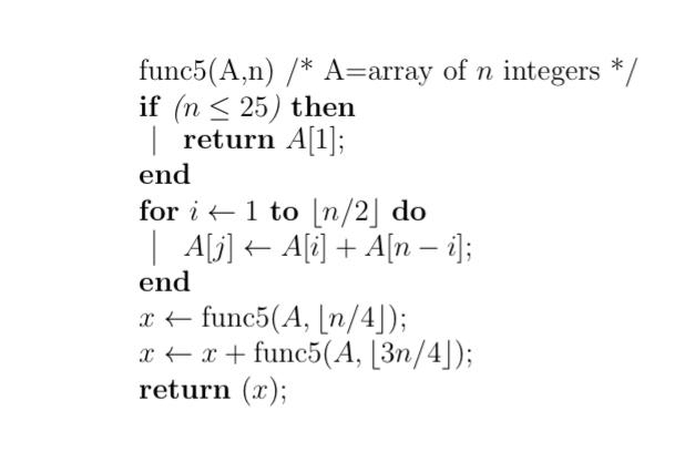 Solved find the running time of the following function in | Chegg.com