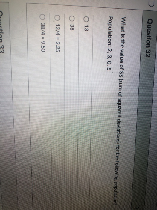 Solved Question 32 What is the value of SS (sum of squared | Chegg.com