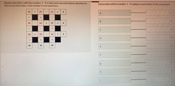Solved Replace the letters with the numbers 1-9 so that each | Chegg.com