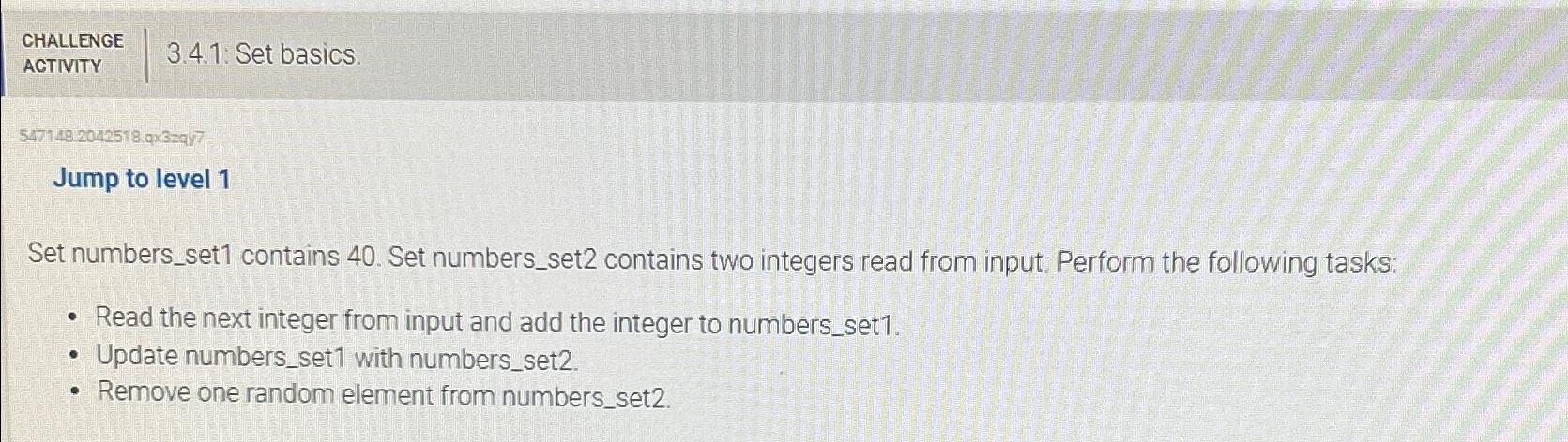 Solved CHALLENGEACTIVITY3.4.1: Set | Chegg.com Solved CHALLENGEACTIVITY3.4.1: Set | Chegg.com