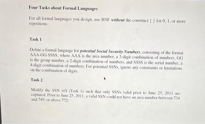 Four Tasks about Formal Languages For all formal | Chegg.com