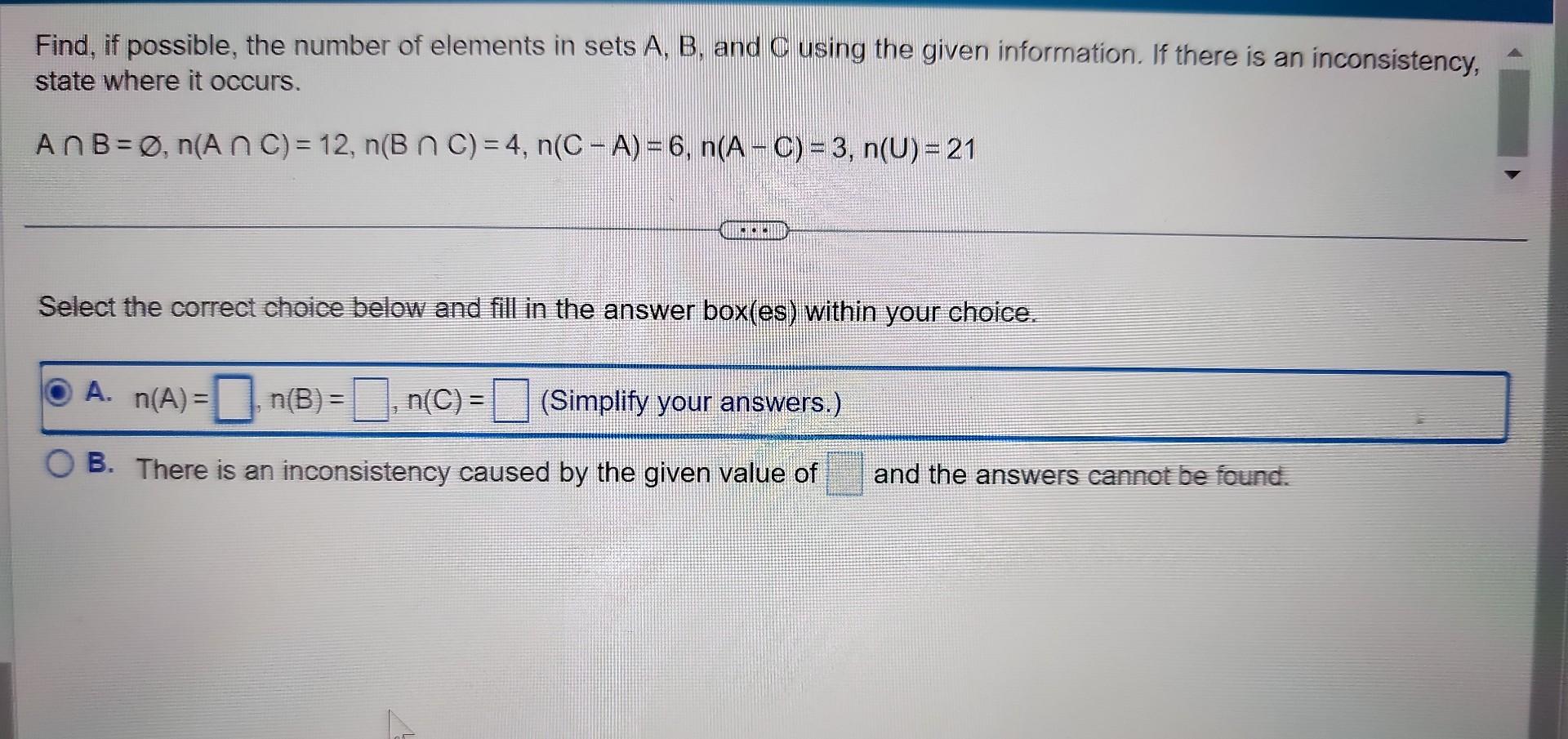 Solved Find, if possible, the number of elements in sets | Chegg.com