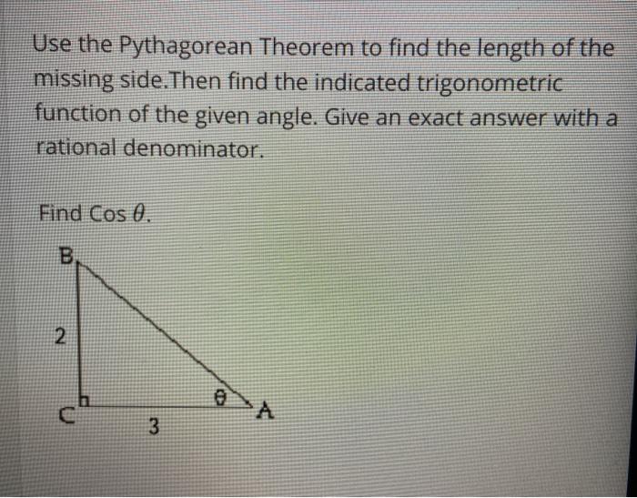 Solved Use the Pythagorean Theorem to find the length of the | Chegg.com