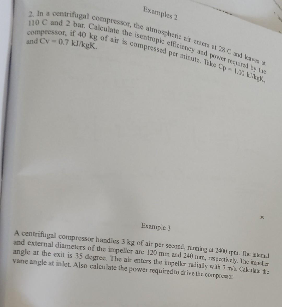Solved Examples 2 2. In a centrifugal compressor, the | Chegg.com