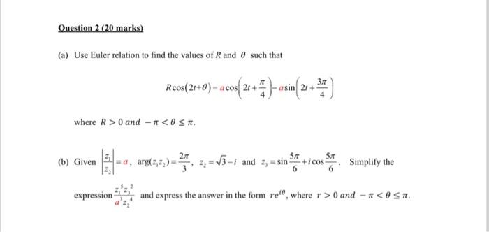 Solved (a) Use Euler relation to find the values of R and θ | Chegg.com