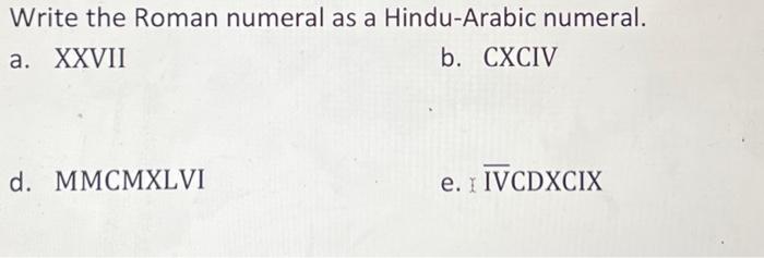 Solved Write the Roman numeral as a Hindu-Arabic numeral. a. | Chegg.com
