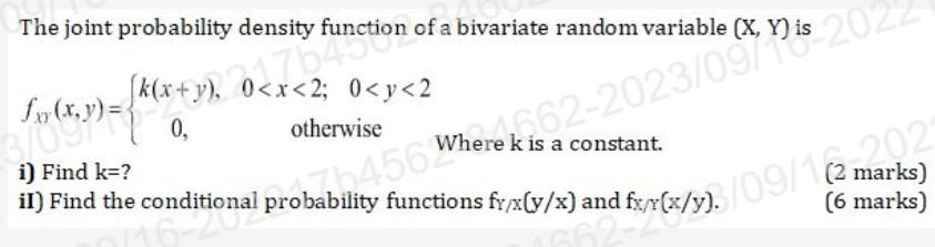 Solved The joint probability density function of a bivariate | Chegg.com