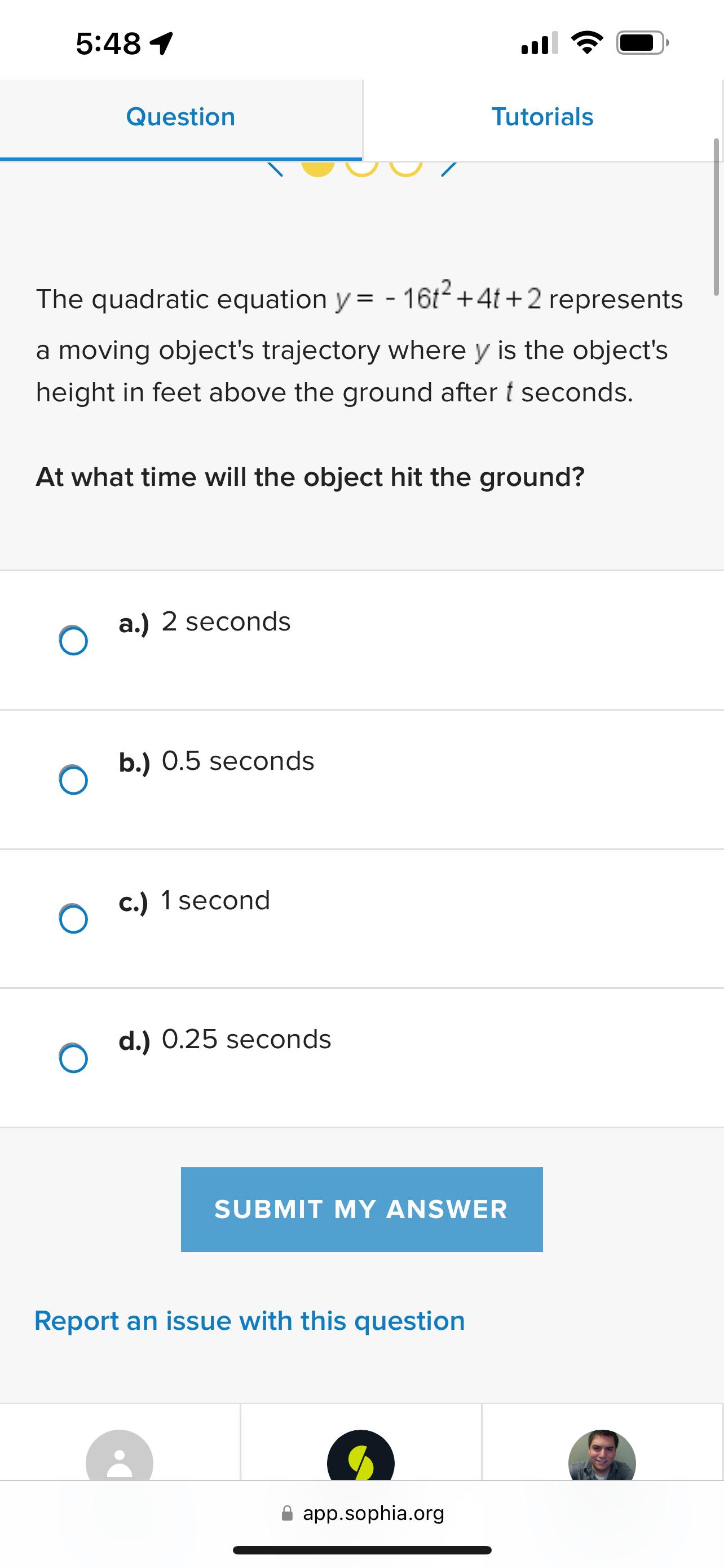 Solved 5:481. 1%QuestionTutorialsThe quadratic equation | Chegg.com