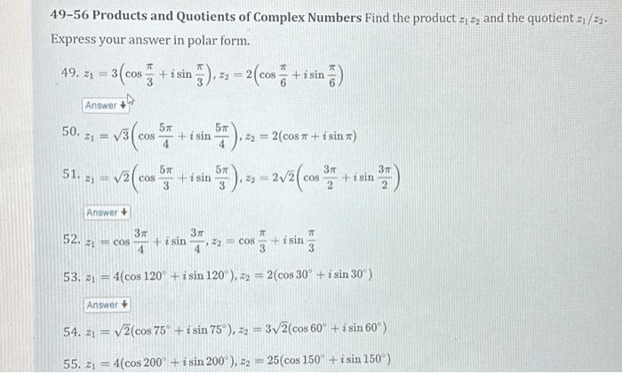 Solved 49-56 Products and Quotients of Complex Numbers Find | Chegg.com