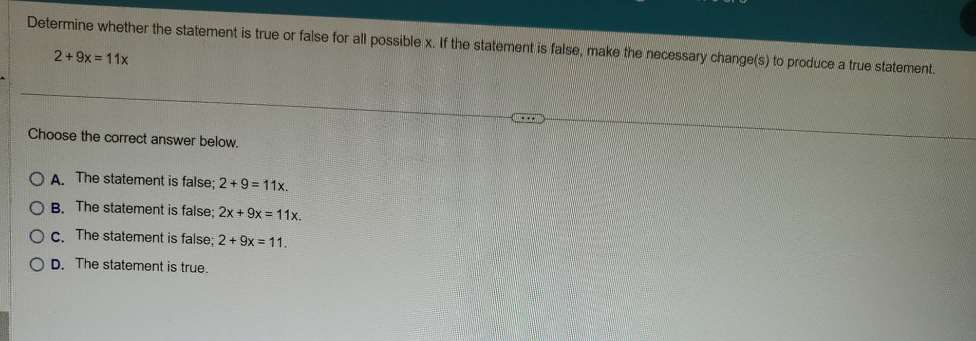 Solved Determine whether the statement is true or false for | Chegg.com