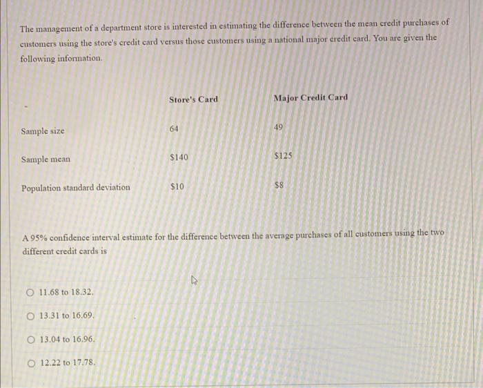 Solved The management of a department store is interested in | Chegg.com