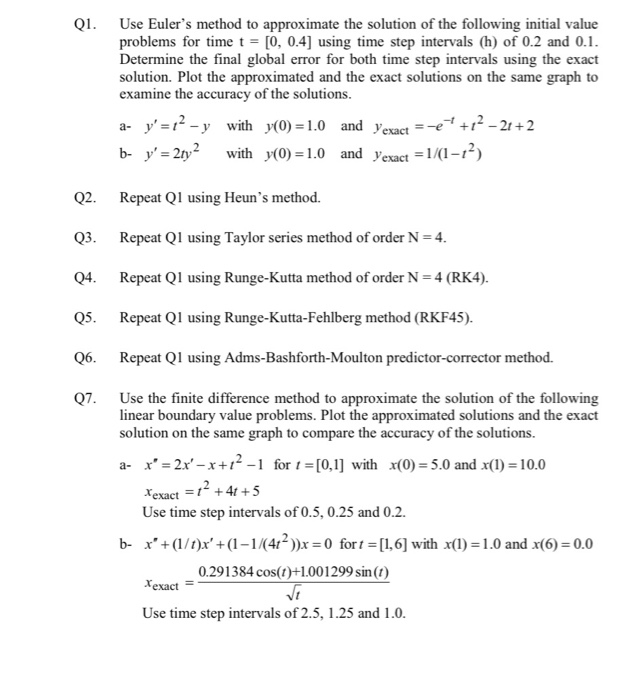 Q1. Use Euler's method to approximate the solution of | Chegg.com