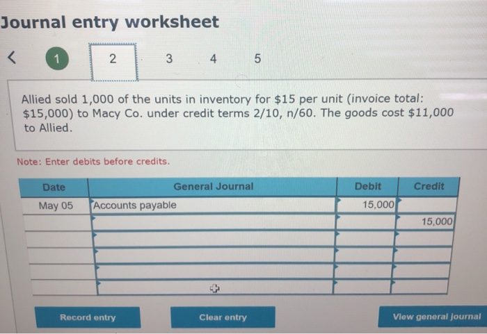 Solved Journal entry worksheet 2 3 5 1 4 Allied sold 1,000 | Chegg.com