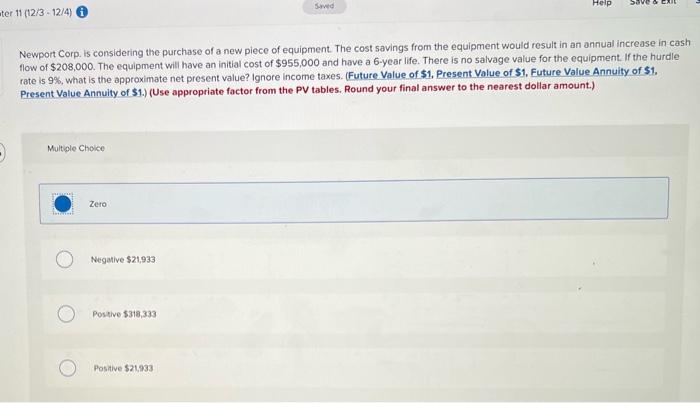 Solved Saved Help ter 11 (12/3 - 12/4) Newport Corp. is | Chegg.com