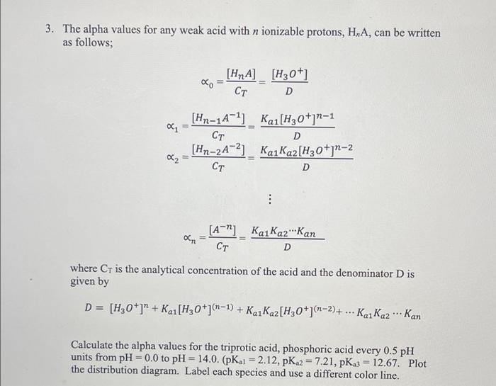 Solved 3. The alpha values for any weak acid with n | Chegg.com