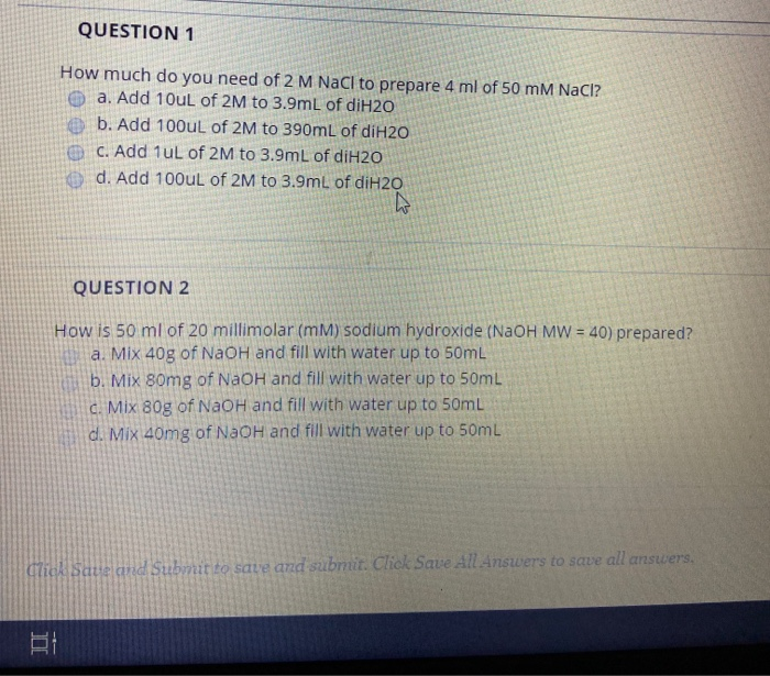 Solved QUESTION 1 How much do you need of 2 M NaCl to | Chegg.com