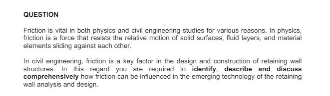 Solved QUESTIONFriction is vital in both physics and civil | Chegg.com