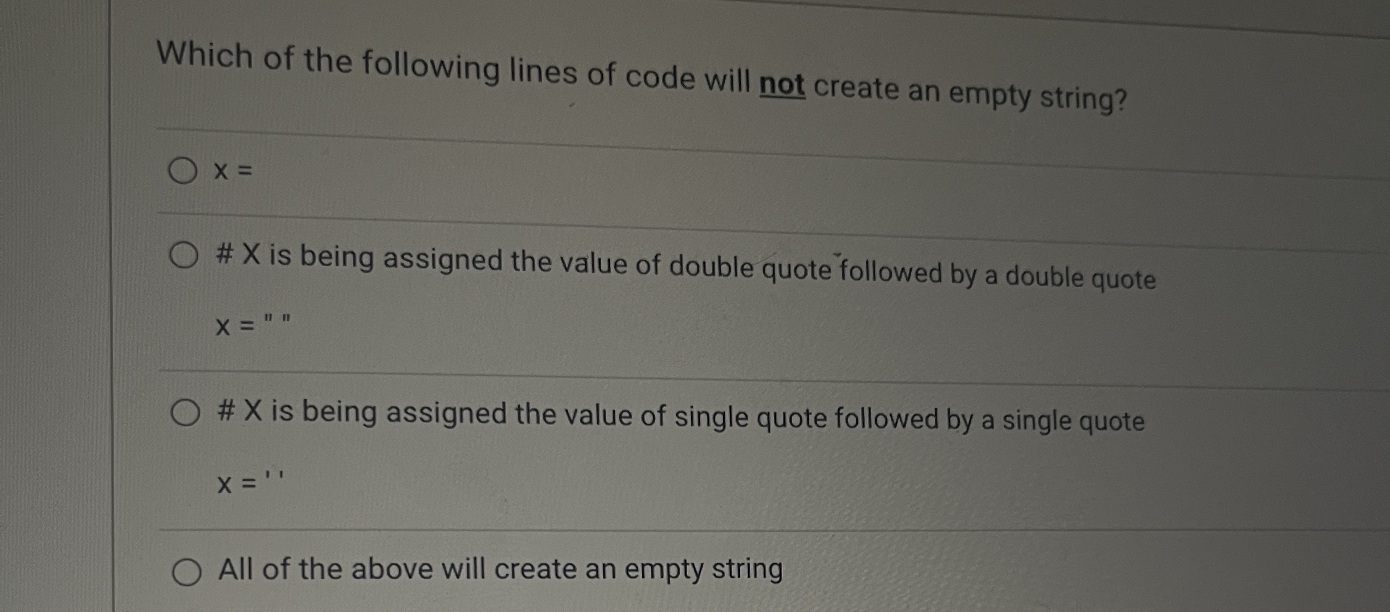 Which of the following lines of code will not create | Chegg.com