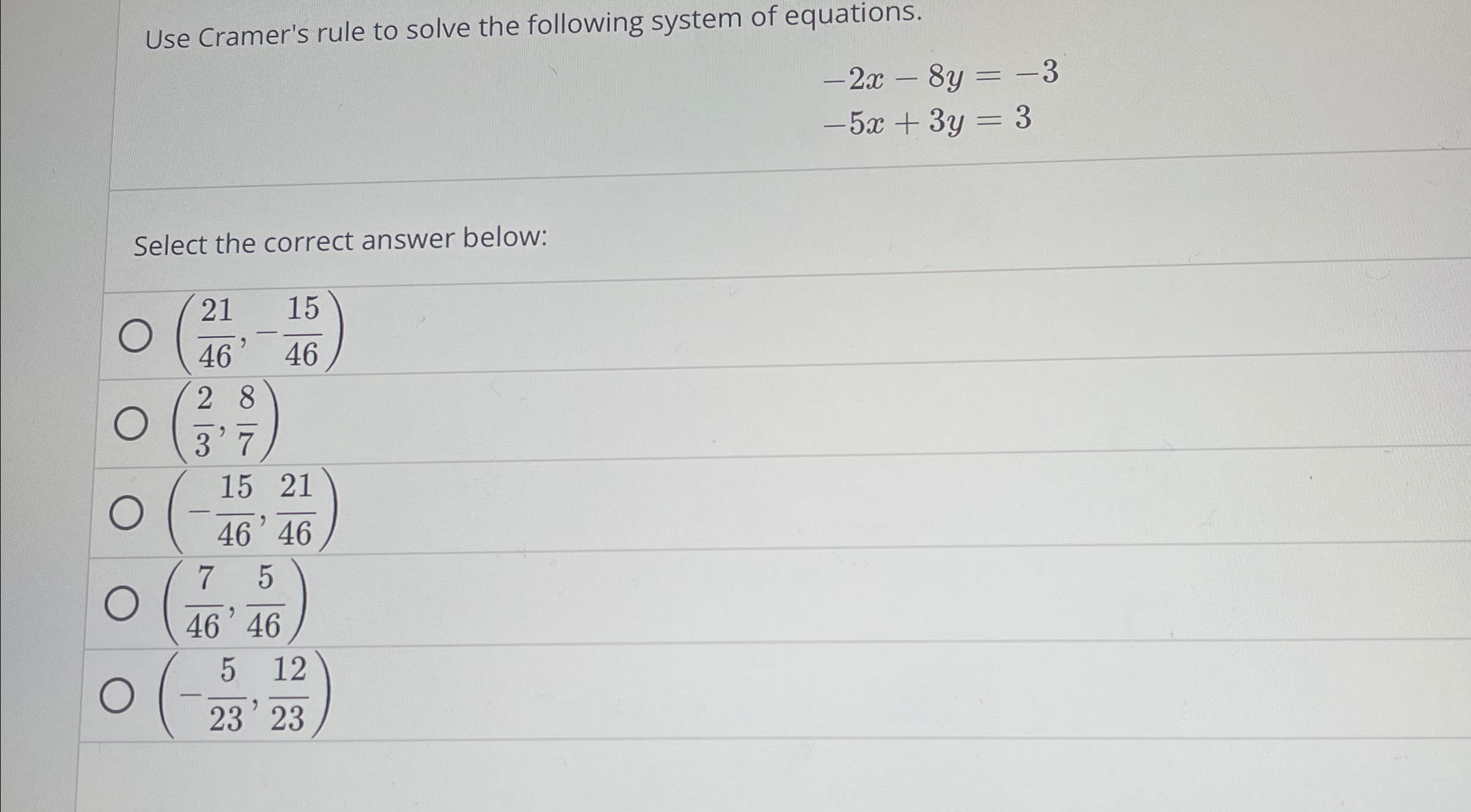 Solved Use Cramer's rule to solve the following system of | Chegg.com