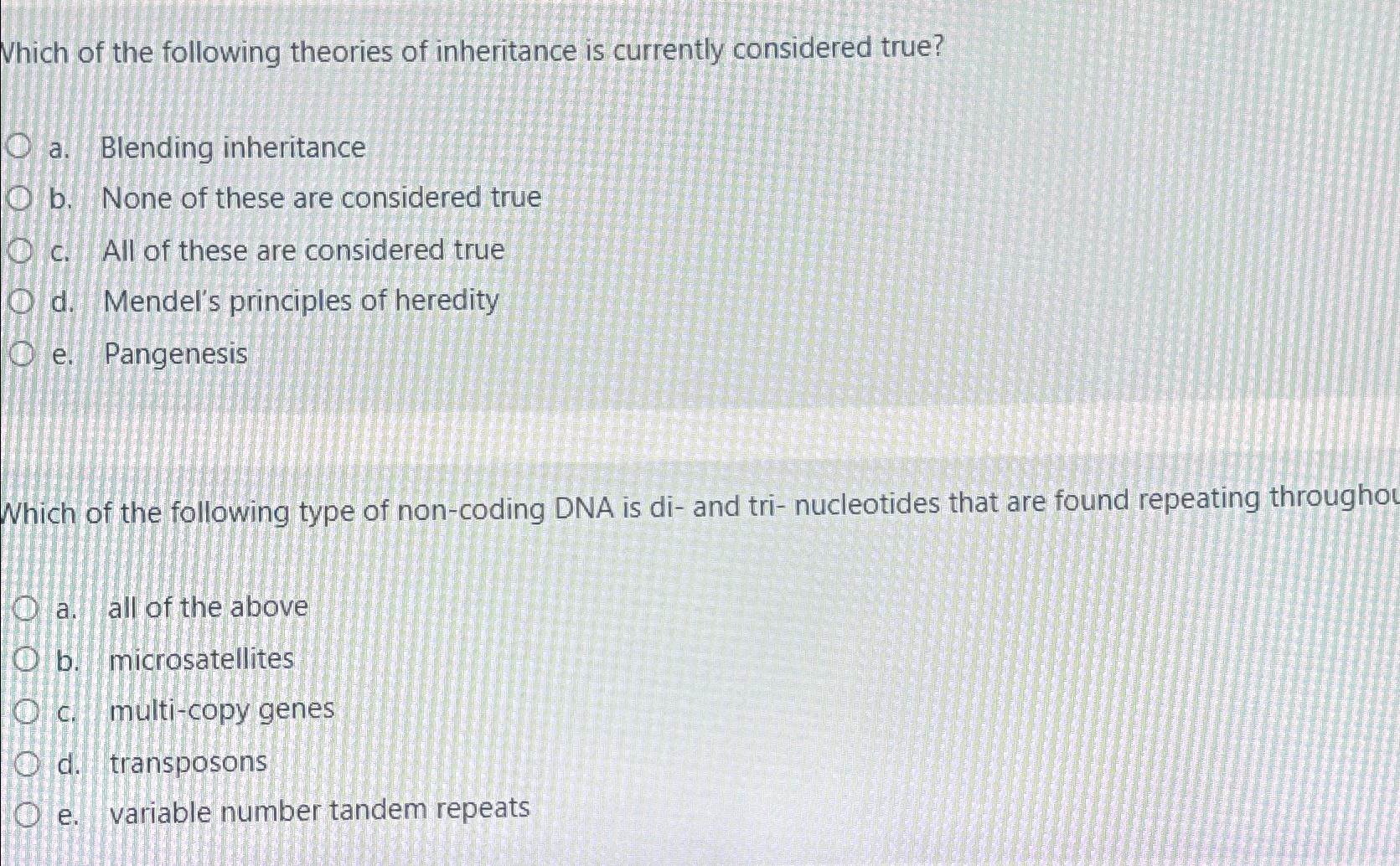 Solved Which of the following theories of inheritance is | Chegg.com