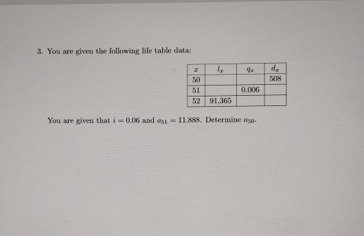 Solved 3. You are given the following life table data: d. | Chegg.com