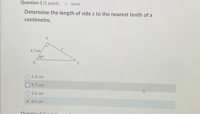Solved Determine the length of side z to the nearest tenth | Chegg.com