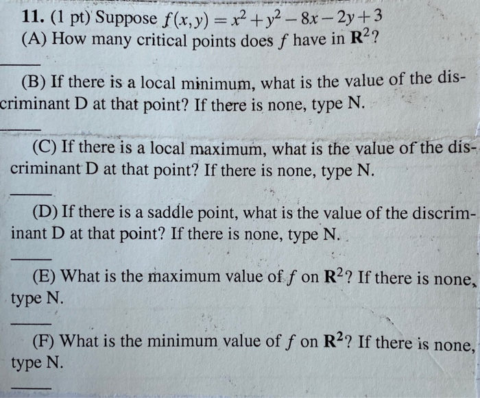 Solved 11. (1 pt) Suppose f(x, y) = x2 + y2 - 8x – 2y+3 (A) | Chegg.com