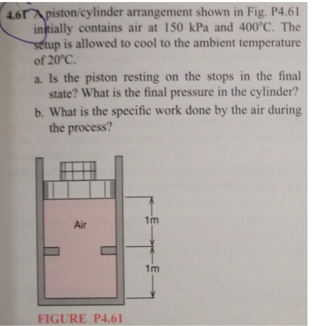 Solved 4.6T piston/cylinder arrangement shown in Fig. P4.61 | Chegg.com