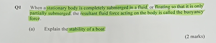 Solved Q1 ﻿When a stationary body is completely submerged in | Chegg.com
