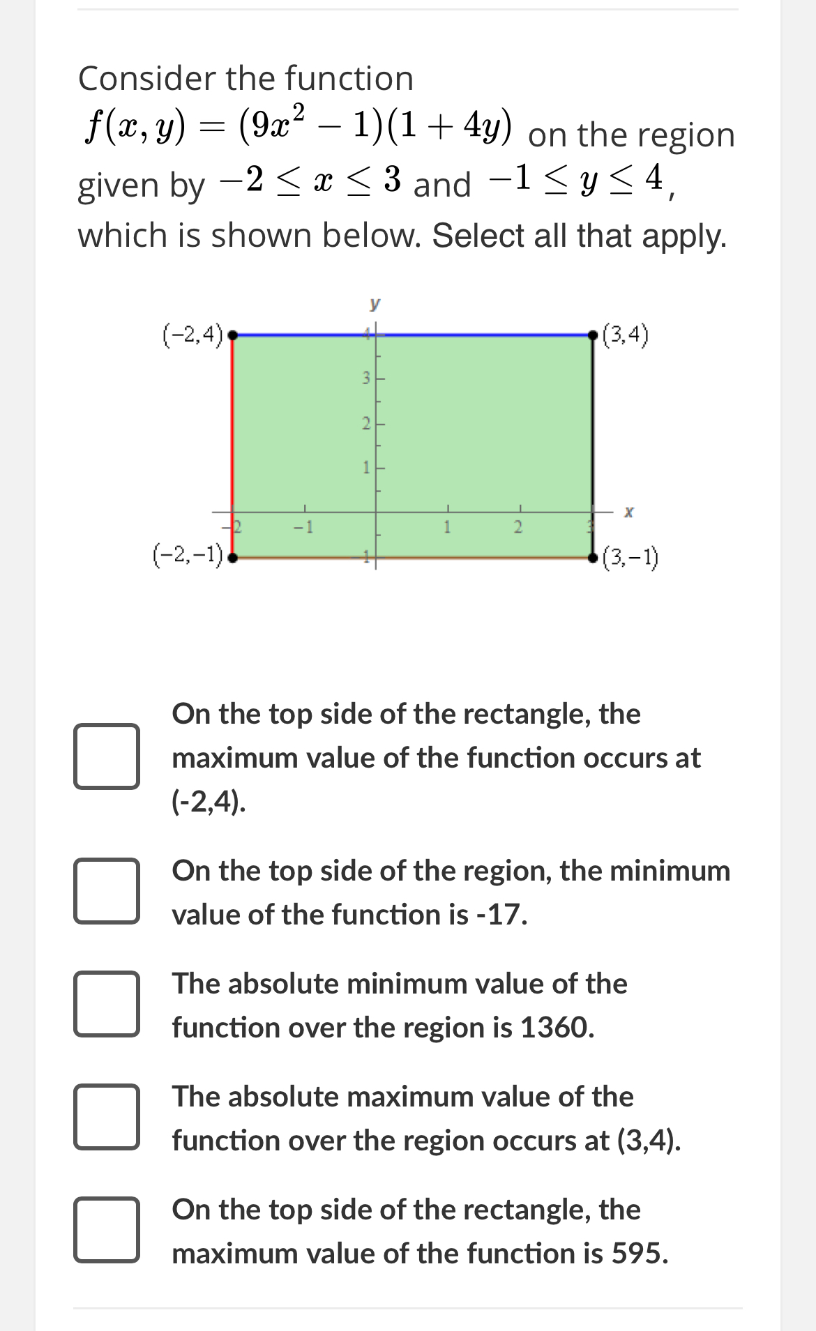 Solved Consider the function f(x,y)=(9x2-1)(1+4y) ﻿on the | Chegg.com