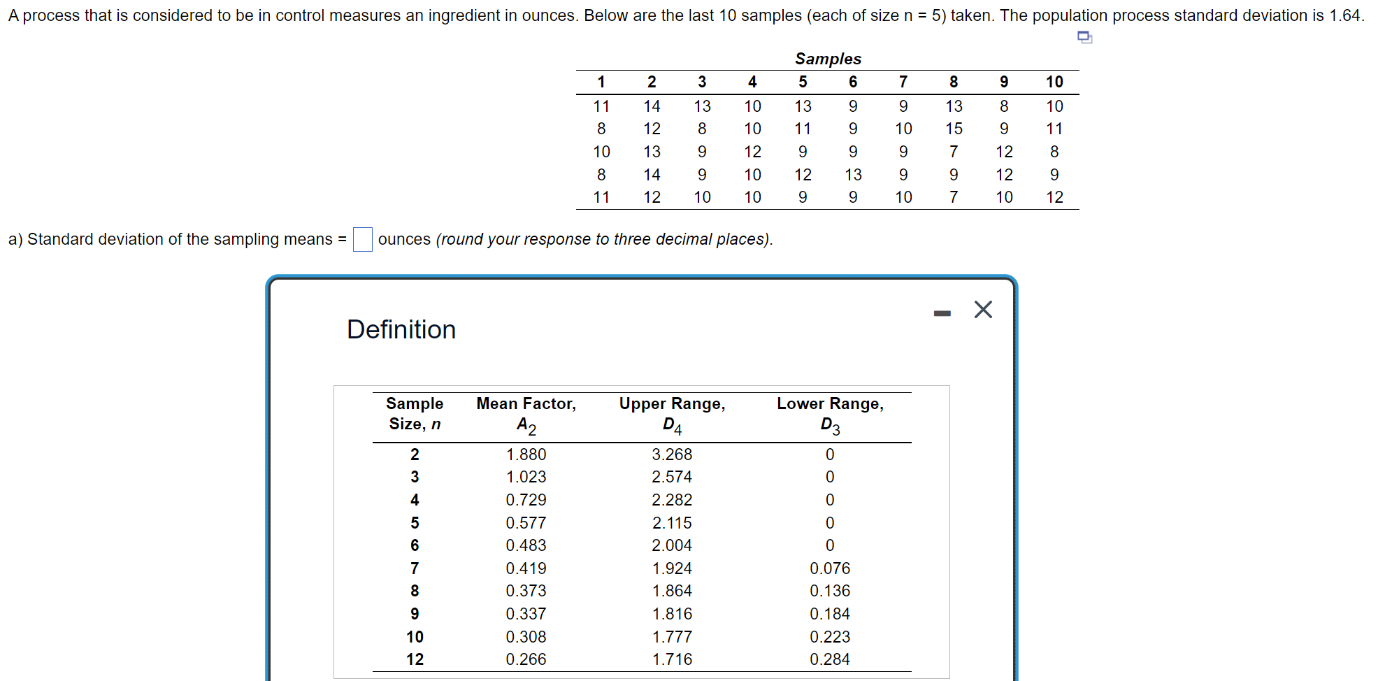 Solved A process that is considered to be in control | Chegg.com