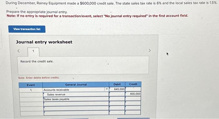 Solved During December, Rainey Equipment made a $600,000 | Chegg.com