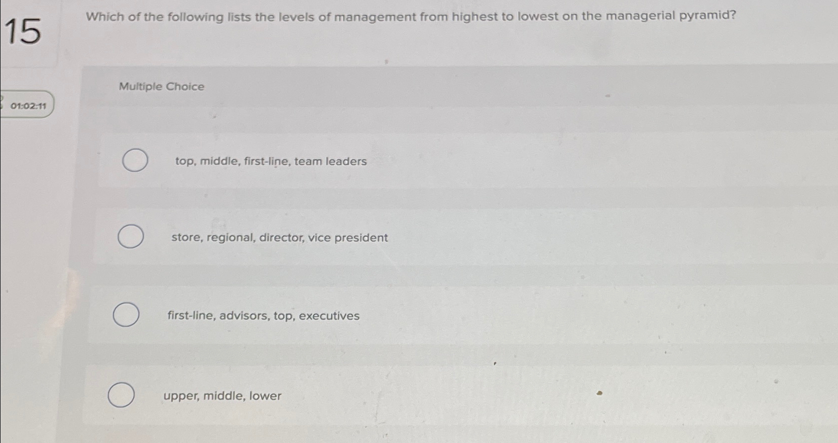 Solved 15Which of the following lists the levels of | Chegg.com