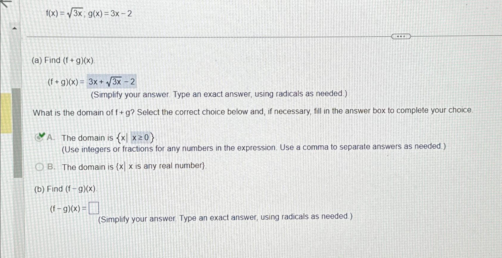 Solved f(x)=3x2;g(x)=3x-2(a) ﻿Find( | Chegg.com