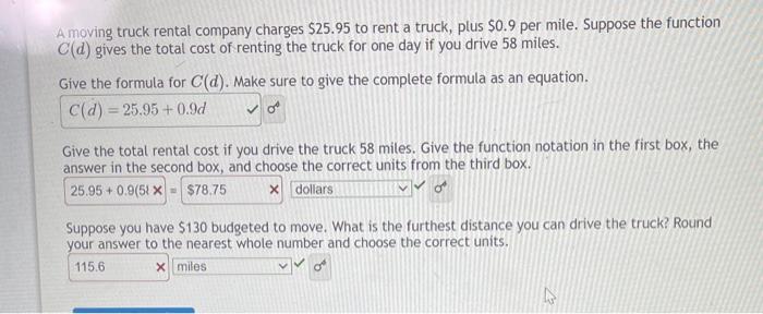Solved A moving truck rental company charges $25.95 to rent | Chegg.com