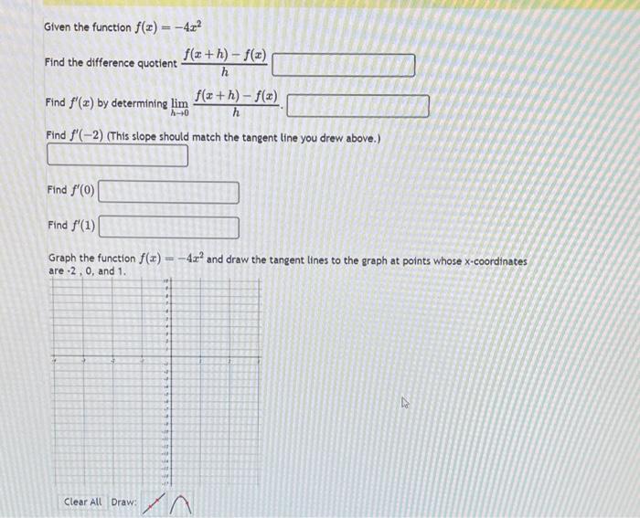 Solved Given the function f(x)=−4x2 Find the difference | Chegg.com