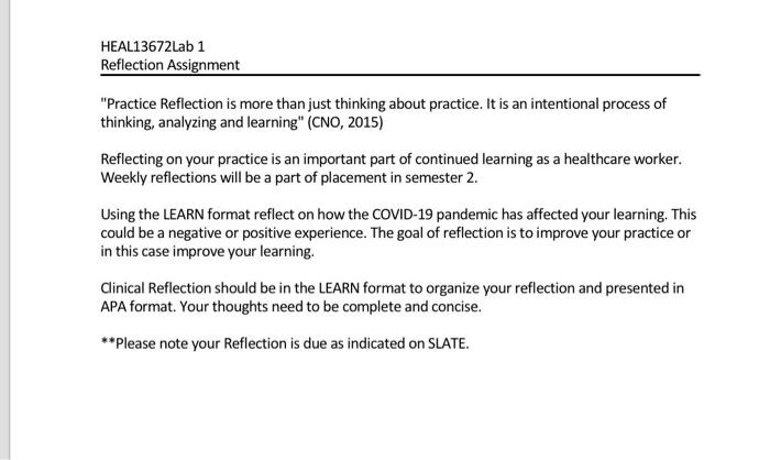 Solved HEAL13672 Lab 1 Reflection Assignment "Practice | Chegg.com