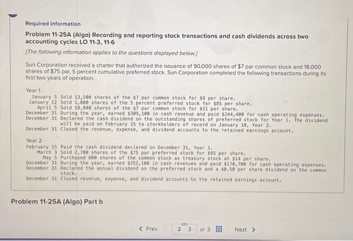 Solved Required information Problem 11-25A (Algo) Recording | Chegg.com