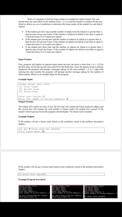 Solved Write a C program to find the bonus marks of a | Chegg.com