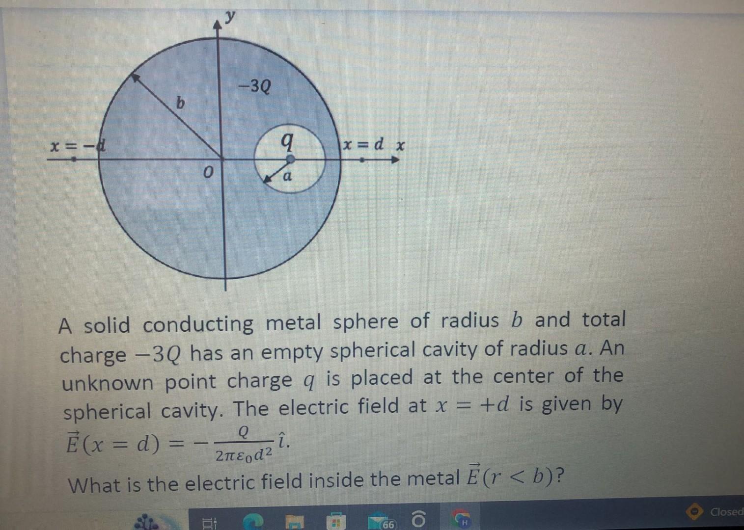 Solved A solid conducting metal sphere of radius b and total | Chegg.com