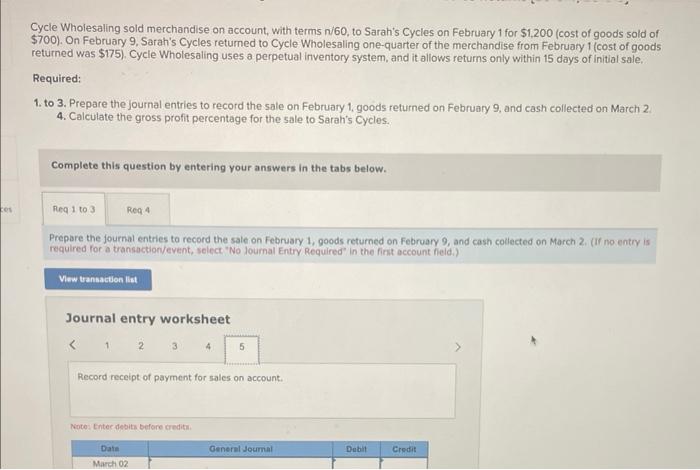 Solved Cycle Wholesaling sold merchandise on account, with | Chegg.com