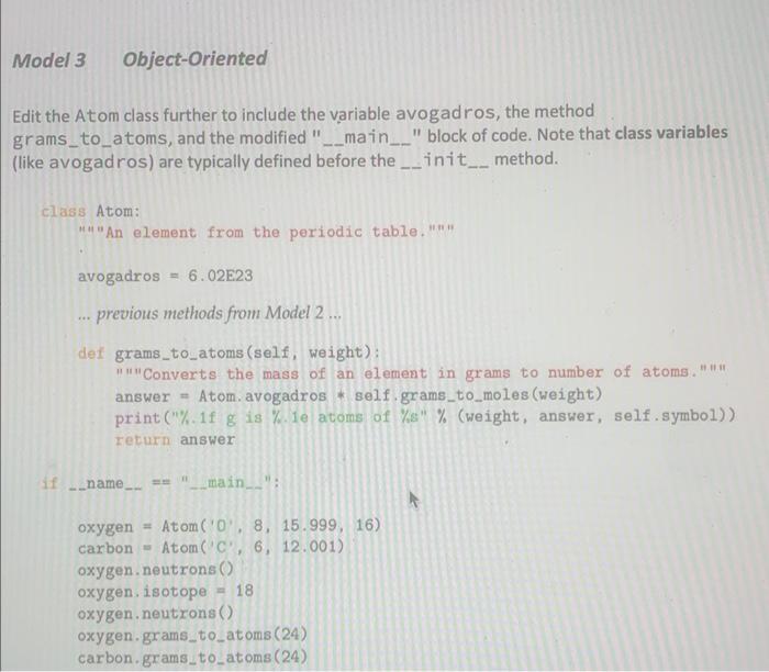Solved Model 3 Object-Oriented Edit the Atom class further | Chegg.com