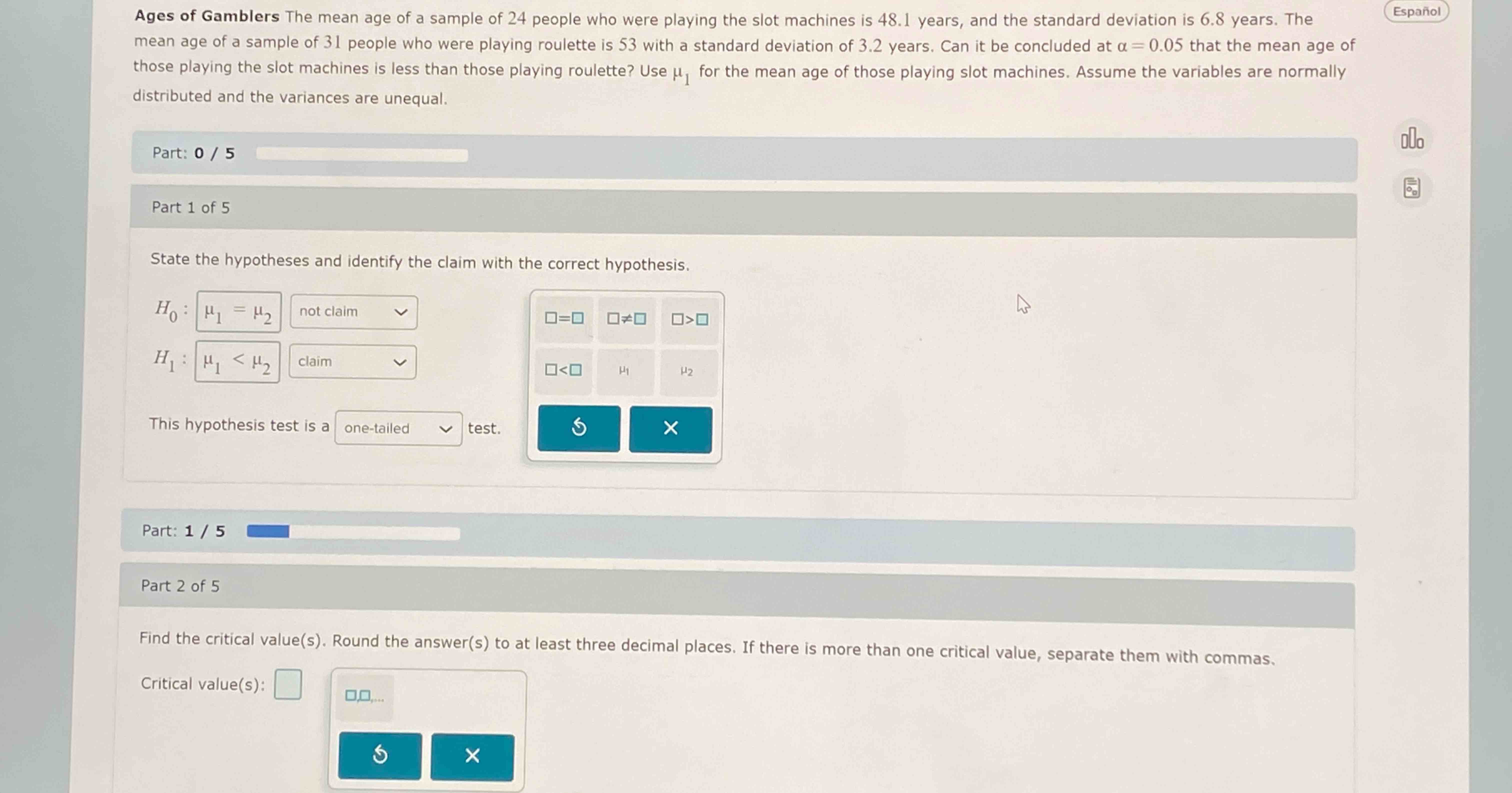 Solved Ages of Gamblers The mean age of a sample of 24 | Chegg.com